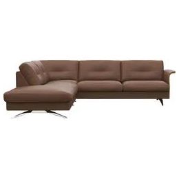 Ecksofa FLEXLUX "Glow, super bequem durch hochwertigem Sitzaufbau mit Federkern, L-Form" Sofas Gr. B/H/T: 268cm x 81cm x 224cm, Echtleder, Ottomane rechts, Armlehnen in Walnuss, braun (old chesnut brown) Skandinavisches Design, In hochwertiger Verarbeitung