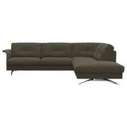 Ecksofa FLEXLUX "Glow, super bequem durch hochwertigem Sitzaufbau mit Federkern, L-Form" Sofas Gr. B/H/T: 268cm x 81cm x 224cm, Lederoptik, Ottomane links, Armlehnen in geölter Eiche, braun (camel brown) Skandinavisches Design, In hochwertiger Verarbeitung