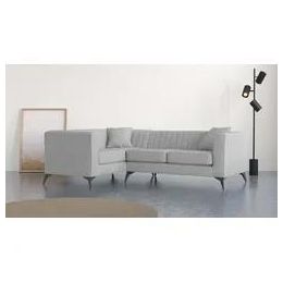 Ecksofa Places of Style "MATTHEW B/T/H: 240/167/74 cm" Sofas Gr. B/H/T: 240cm x 74cm x 167cm, Struktur weich, langer Schenkel rechts, grau (hellgrau) L-Form, Steppung im Rücken, incl. Zierkissen, lose Sitzkissen