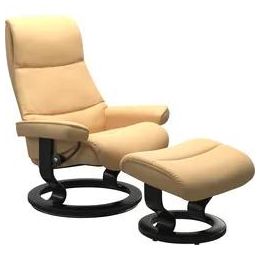 Relaxsessel stressless "View" Sessel Gr. Material Bezug, Cross Base Schwarz, Ausführung Funktion, Größe B/H/T, gelb mit Classic Base, Größe M,Gestell Schwarz