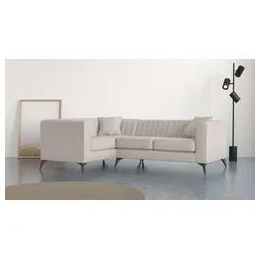 Ecksofa Places of Style "MATTHEW B/T/H: 240/167/74 cm" Sofas Gr. B/H/T: 240cm x 74cm x 167cm, Samt, langer Schenkel rechts, beige (creme) L-Form, Steppung im Rücken, incl. Zierkissen, lose Sitzkissen