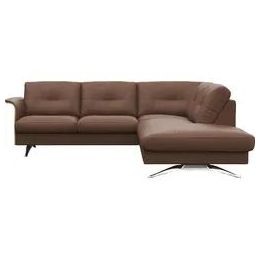 Ecksofa FLEXLUX "Glow, super bequem durch hochwertigem Sitzaufbau mit Federkern, L-Form" Sofas Gr. B/H/T: 236cm x 81cm x 224cm, Echtleder, Ottomane links, Armlehnen in Walnuss, braun (old chestnut brown) Modernes skandinavisches Design