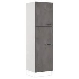 Seitenschrank IMPULS KÜCHEN ""Prag", Breite/Höhe: 60/205,1 cm" Schränke Gr. B/H/T: 60cm x 205,1cm x 57,6cm, links, 2 St., grau (beton-optik schiefer dunkelgrau) vormontiert, mit Drehtüren, verstellbarem Fachboden