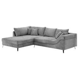 Ecksofa Inosign "Portofino, L-Form" Sofas Gr. B/H/T: 317cm x 98cm x 228cm, Velours, Recamiere links, grau (dolce 16 graphite) Mit Kaltschaumpolsterung, bis 140 kg belastbar