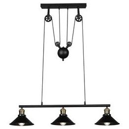 Pendelleuchte Trio LEUCHTEN "POULI Hängeleuchte im Loft Industrie Stil mit Seilzug höhenverstellbar" Lampen Gr. 3 flammig, Höhe: 150,0 cm, 1 St., schwarz (schwarz matt) Hängelampe Esstisch Küche Wohnzimmer exkl 3xE27 max 40W Höhe bis 150cm