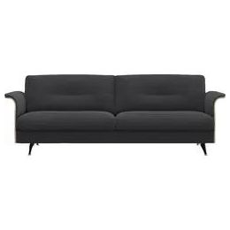 3-Sitzer FLEXLUX "Glow, super bequem durch hochwertigem Sitzaufbau mit Federkern" Sofas Gr. B/H/T: 224cm x 81cm x 91cm, Lederoptik, Armlehnen in geölter Eiche, schwarz (gorilla black) Modernes skandinavisches Design