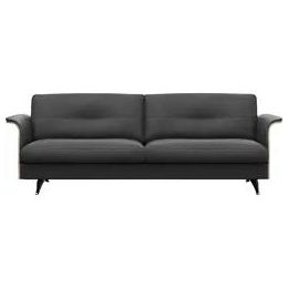 3-Sitzer FLEXLUX "Glow, super bequem durch hochwertigem Sitzaufbau mit Federkern" Sofas Gr. B/H/T: 224cm x 81cm x 91cm, Echtleder, Armlehnen in geölter Eiche, schwarz (deep schwarz) Modernes skandinavisches Design