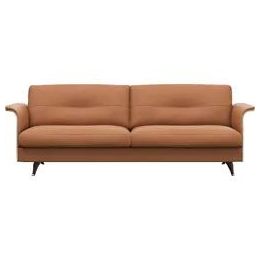 3-Sitzer FLEXLUX "Glow, super bequem durch hochwertigem Sitzaufbau mit Federkern" Sofas Gr. B/H/T: 224cm x 81cm x 91cm, Echtleder, Armlehnen in geölter Eiche, braun (modern cognac braun) Modernes skandinavisches Design