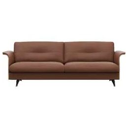 3-Sitzer FLEXLUX "Glow, super bequem durch hochwertigem Sitzaufbau mit Federkern" Sofas Gr. B/H/T: 224cm x 81cm x 91cm, Echtleder, Armlehnen in geölter Eiche, braun (old chestnut braun) Modernes skandinavisches Design