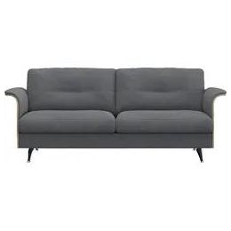 2,5-Sitzer FLEXLUX "Glow Sofa, Couch" Sofas Gr. B/H/T: 191cm x 81cm x 91cm, Lederoptik, Armlehnen in geölter Eiche, grau (elephant grau) Premium-Sitz: Kaltschaum & Federkern, Arml. geölte Eiche, Fuß Alu