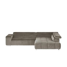 U.N.O uno Ecksofa aus Samt Origo ¦ grau ¦ Maße (cm): B: 308 H: 70 T: 225