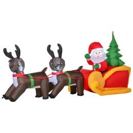 HOMCOM LED Figur Motiv Weihnachtsmann mit Schlitten und Rentieren Schneemann Weihnachten aufblasbar Weihnac