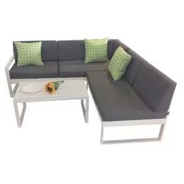 Eck Loungeset Hörnum - 192 x 192 x 61 cm (Bank) / 60 x 60 x 34 cm (Tisch) - Farbe: Weiß / Dunkelgrau - Komplettset bestehend aus Eckbank und Tisch