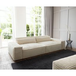 DeLife Big-Sofa Sirpio XL 270x130 cm Plüschcord Beige mit Hocker