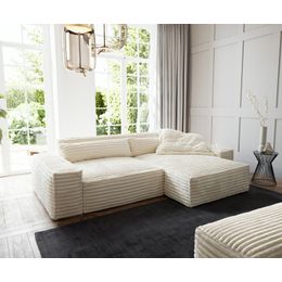 DeLife Ecksofa Sirpio XL 270x170 cm Plüschcord Beige Recamiere variabel mit Hocker, Ecksofas