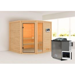 Karibu Sauna "Kühlungsborn" SET naturbelassen mit Ofen 9 kW Bio ext. Strg.