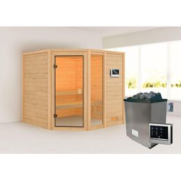 Karibu Sauna "Kühlungsborn" SET naturbelassen mit Ofen 9 kW ext. Strg.