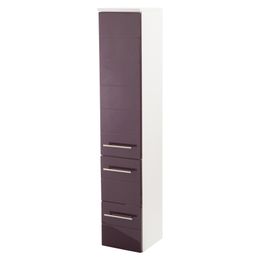 Midischrank Welltime, B:25cm H:130cm T:27cm, lila, MDF, Spanplatte, Badezimmer, Schr&auml;nke, "Porto", Breite 25 cm, mit hochgl&auml;nzenden Fronten