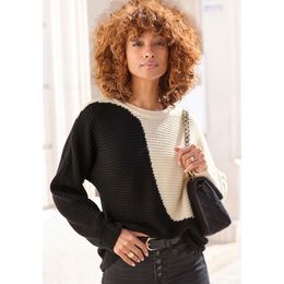 Vivance Damen Strickpullover, beige, Gr. 36, colorblocking, Rippstrick, Obermaterial: 100% Polyacryl, Pullover, in Colorblock-Optik, Rundhals