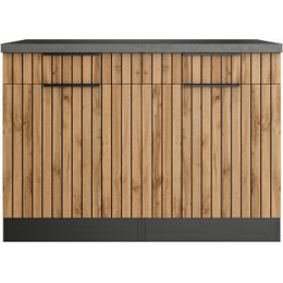 Unterschrank KOCHSTATION, B:120cm H:86cm T:60cm, grau, Holzwerkstoff, Küche, Schränke, "KS-Lagos", Breite 120 cm, 2 Türen, 2 Schubkästen