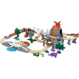 HAPE Kinder Spielzeug-Eisenbahn "Dino-Eisenbahn-Abenteuer", bunt, Holz, Kunststoff, Metall, B:86cm H:21,9cm, Spielzeugfahrzeuge, mit Licht- und