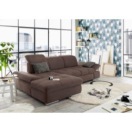 Ecksofa, B:284cm H:80cm T:190cm, braun, SET ONE BY Musterring, Wohnzimmer, Sofas, "SO4100 V", mit verstellbaren Kopfteilen, wahlweise mit Funktionen,