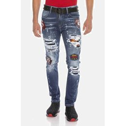 Cipo & Baxx CIPO & BAXX Herren Straight-Jeans "DENIM", blau, Gr. 38, unifarben, 98% Baumwolle, 2% Elasthan, Jeans, bequeme Jeans im angesagten Patchwork-Style,