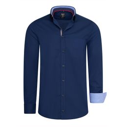 Rusty Neal Herren Langarmhemd, blau, Gr. XL, unifarben, 97% Baumwolle, 3% Elasthan, Hemden, im trendigen Kontrast-Design