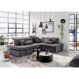 Ecksofa, B:291cm H:80cm T:226cm, grau, SET ONE BY Musterring, Wohnzimmer, Sofas, "SO 4100 mit komfortablen Federkern und Kopfteilverstellung",