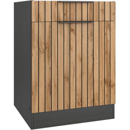 Unterschrank KOCHSTATION, B:60cm H:82cm T:60cm, grau, Holzwerkstoff, Küche, Schränke, "KS-Lagos", Breite 60 cm, 1 Tür, 1 Schubkasten