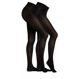 Camano Damen Feinstrumpfhose "Strumpfhose 2er Pack", Gr. S, schwarz, 55% Baumwolle, 40% Polyamid, 5% Elasthan, Strumpfhosen