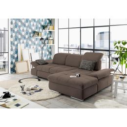 Ecksofa, B:284cm H:80cm T:190cm, grau, SET ONE BY Musterring, Wohnzimmer, Sofas, "SO4100 V", mit verstellbaren Kopfteilen, wahlweise mit Funktionen,