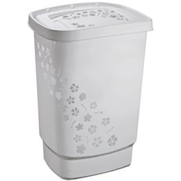 Rotho Wäschekorb "Flowers", 55 l, grau, Badezimmer, Wäschesammler, 55 Liter, Blumenmuster