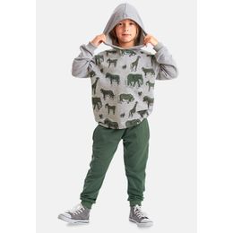 DENOKIDS Jungen Hausanzug "LMG Animals", Gr. 128, grau, 65% Baumwolle;30% Polyester;5% Elasthan, bedruckt, Homewear-Sets, mit Kapuze