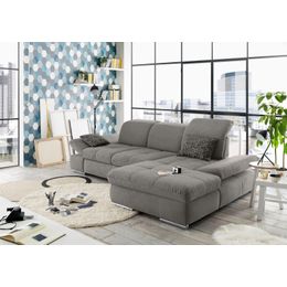 Ecksofa, B:284cm H:80cm T:190cm, grau, SET ONE BY Musterring, Wohnzimmer, Sofas, "SO4100 V", mit verstellbaren Kopfteilen, wahlweise mit Funktionen,