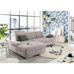 Ecksofa, B:284cm H:80cm T:190cm, grau, SET ONE BY Musterring, Wohnzimmer, Sofas, "SO4100 V", mit verstellbaren Kopfteilen, wahlweise mit Funktionen,