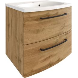 Waschbeckenschrank Welltime, B:60cm H:54cm T:45cm, braun, MDF, Schränke, "Chicago", Badmöbel, Waschtisch mit Mineralgussbecken, Breite 60 cm,