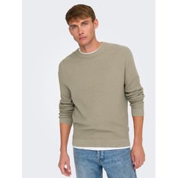 Only & Sons ONLY & SONS Herren Rundhalspullover "ONSTONY DS 12 LS WAFFLE CREW KNIT", grau, Gr. XXL, unifarben, Strick, Obermaterial: 100% Baumwolle, Pullover
