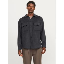 Jack & Jones JACK & JONES Herren Langarmhemd "JJEBRADLEY OLLIE OVERSHIRT LS NOOS", schwarz, Gr. S, unifarben, Web, Obermaterial: 70% Polyester, 21% Polyacryl, 6%