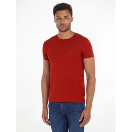 Tommy Hilfiger Herren T-Shirt "STRETCH SLIM FIT TEE", rot, Gr. XXXL, Jersey, Obermaterial: 96% Baumwolle, 4% Elasthan, Shirts, mit Rundhalsausschnitt