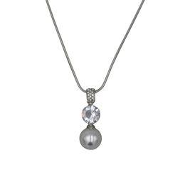 Steuer Damen Kette mit Anh&auml;nger "Perlanh&auml;nger mit Kristallstein an Kette", 49,5cm, Metall, L: 49,5 B: 15mm, grau, Metall, B:15mm, Halsketten