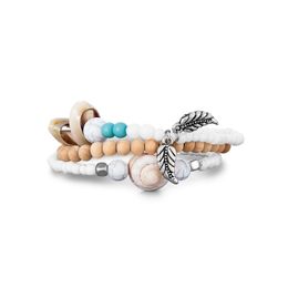 Steuer Damen Armband "Set aus 3 Strech-Armb&auml;ndern mit Muschelzierde", 19cm, Metall, beige, Metall, Armb&auml;nder