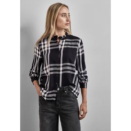 Street One Damen Langarmbluse, schwarz, Gr. 46, kariert, Stoff, 100% Viskose, Blusen, aus softer Viskose