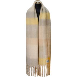 Chillouts Damen XXL-Schal "Gero Scarf", beige, kariert, mehrfarbig, Kunstfaser, Modetücher, mit dicken Fransen