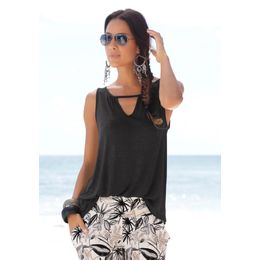 Buffalo Damen Strandtop, schwarz, Gr. 36, unifarben, Jersey, Obermaterial: 100% Viskose, Tops, mit leichter Raffung am Ausschnitt, Tanktop, Cut-Out