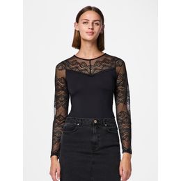 Pieces Damen Langarmbody "PCSINNA LS BODYSTOCKING NOOS", Gr. L, schwarz, Spitze, Obermaterial: 92% Polyamid, 8% Elasthan, unifarben, Bodys