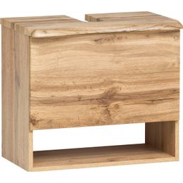 Waschbeckenunterschrank Welltime, B:60cm H:54,5cm T:40cm, braun, MDF, Badezimmer, Schr&auml;nke, "Stubach", Bad Schrank, Abdeckplatte mit Baumkante,