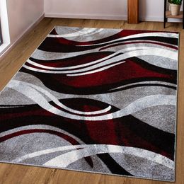 Teppich my home, B:280cm H:9mm L:380cm, rot, Kunstfaser, Wohnzimmer, Teppiche, "Joas", besonders weicher Kurzflor in modernem Wellen Muster, leichter
