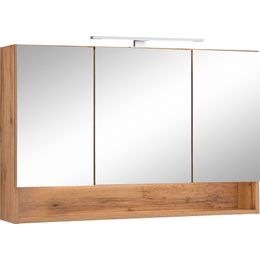 Spiegelschrank Welltime, B:100cm H:64cm T:20cm, braun, Badezimmer, Schränke, "Soria", mit LED Beleuchtung