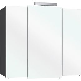 Spiegelschrank SAPHIR, B:83cm H:73cm T:20cm, grau, Spanplatte, Badezimmer, Schr&auml;nke, "Quickset 311 Badschrank, 3 Spiegelt&uuml;ren, 6 Einlegeb&ouml;den, 83 cm